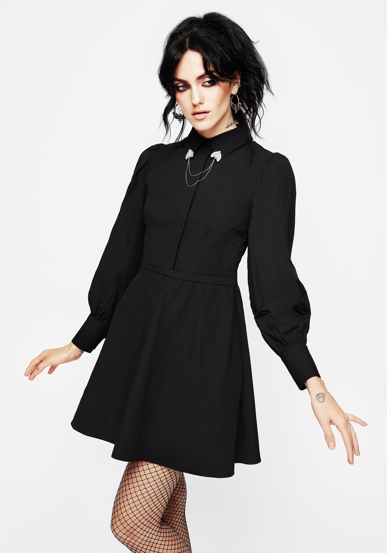 Disturbia | Styx Moth Collar Chain Mini Shirt Dress | Dresses
