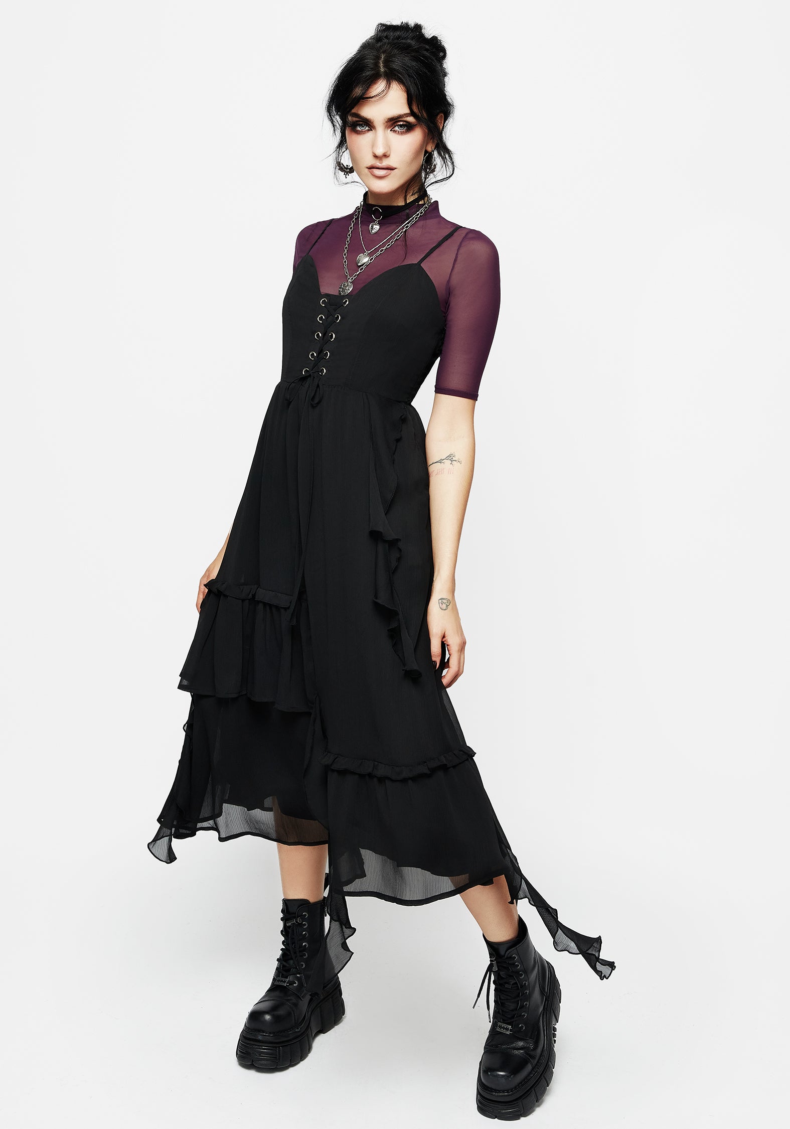 Disturbia | Corsair Lace Front Asymmetric Midi Dress | Dresses