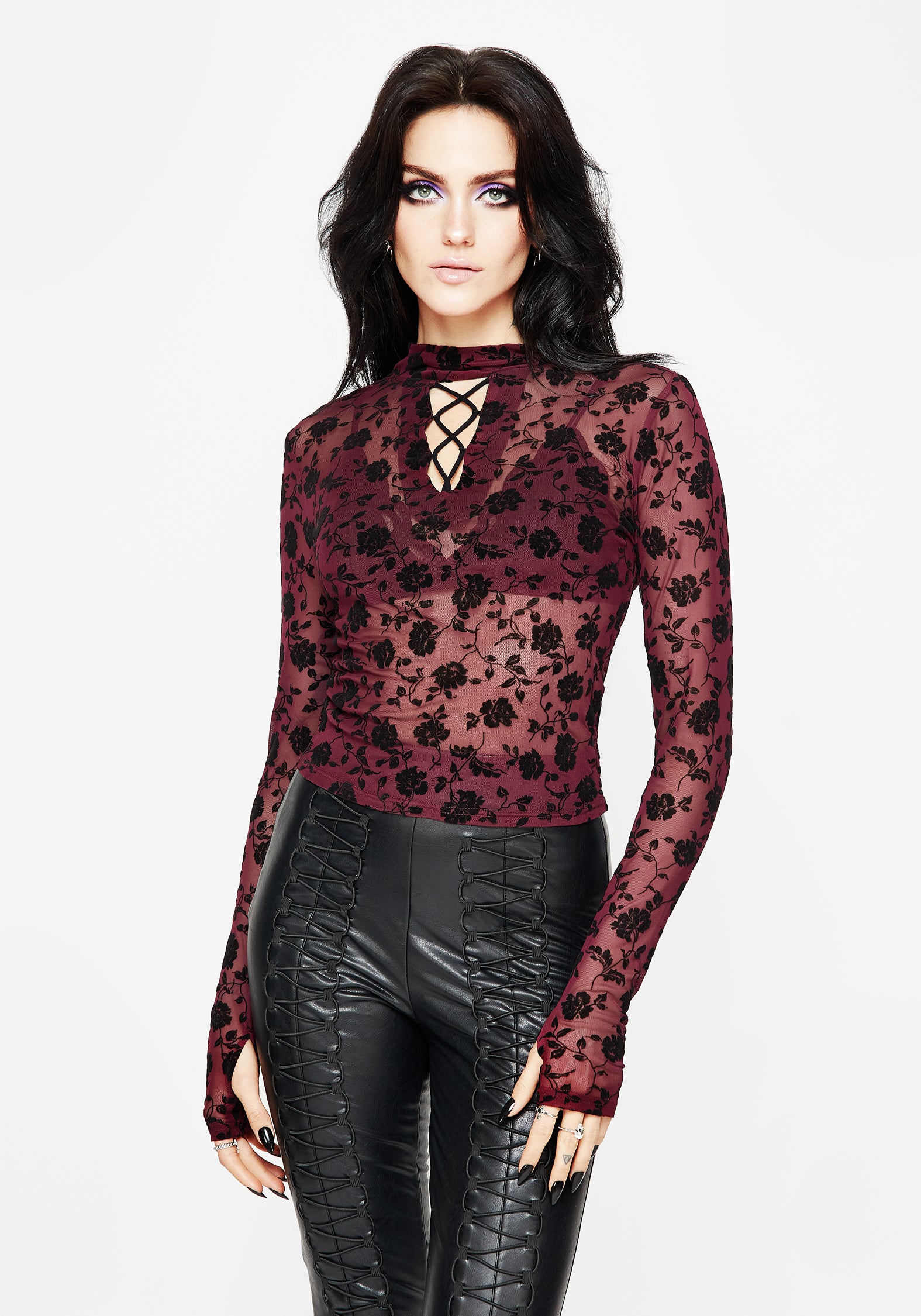 Disturbia | Theodora Floral Mesh Long Sleeve Top | Tops