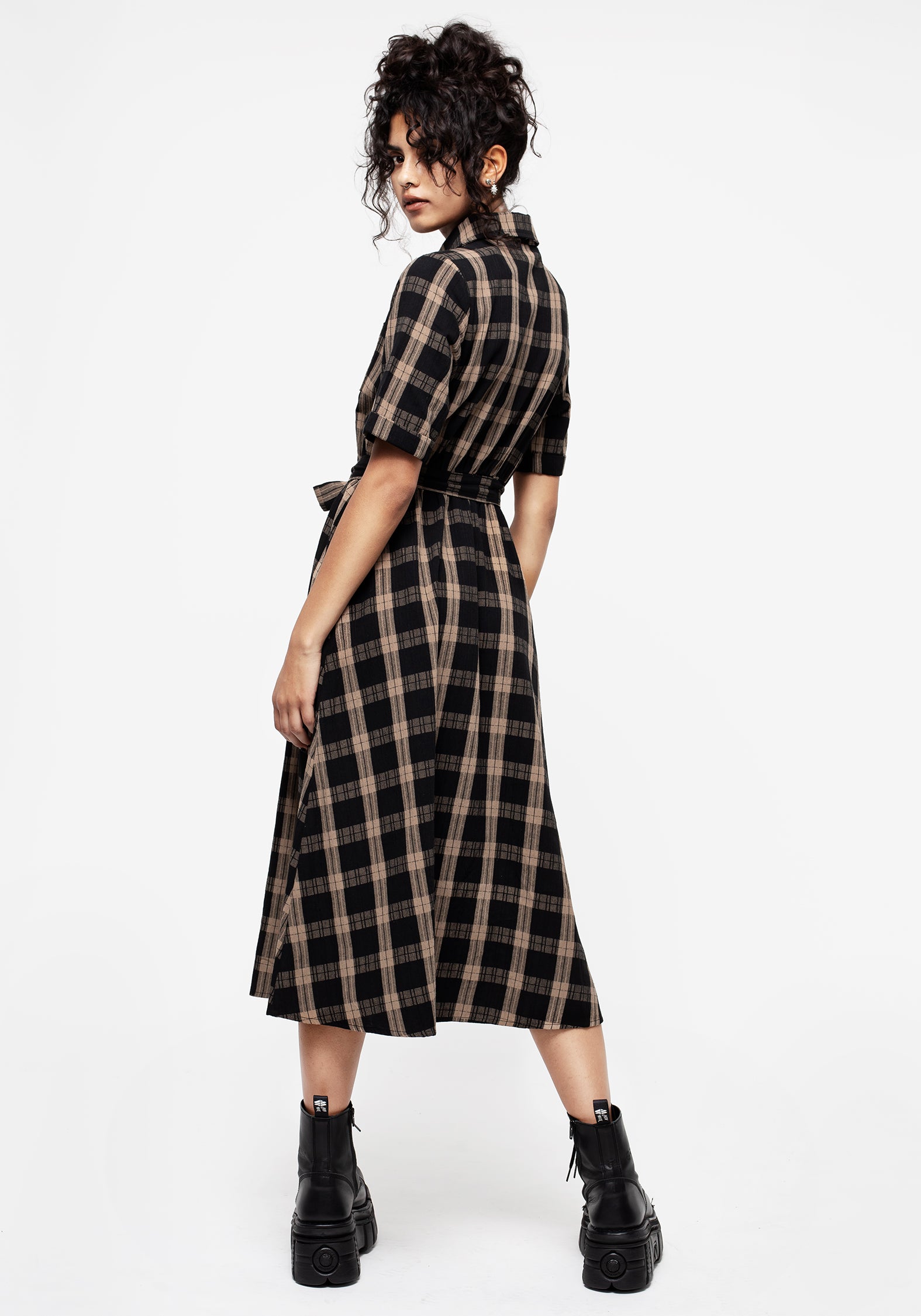 Disturbia | Rogue Check Cotton Midi Shirt Dress | Dresses