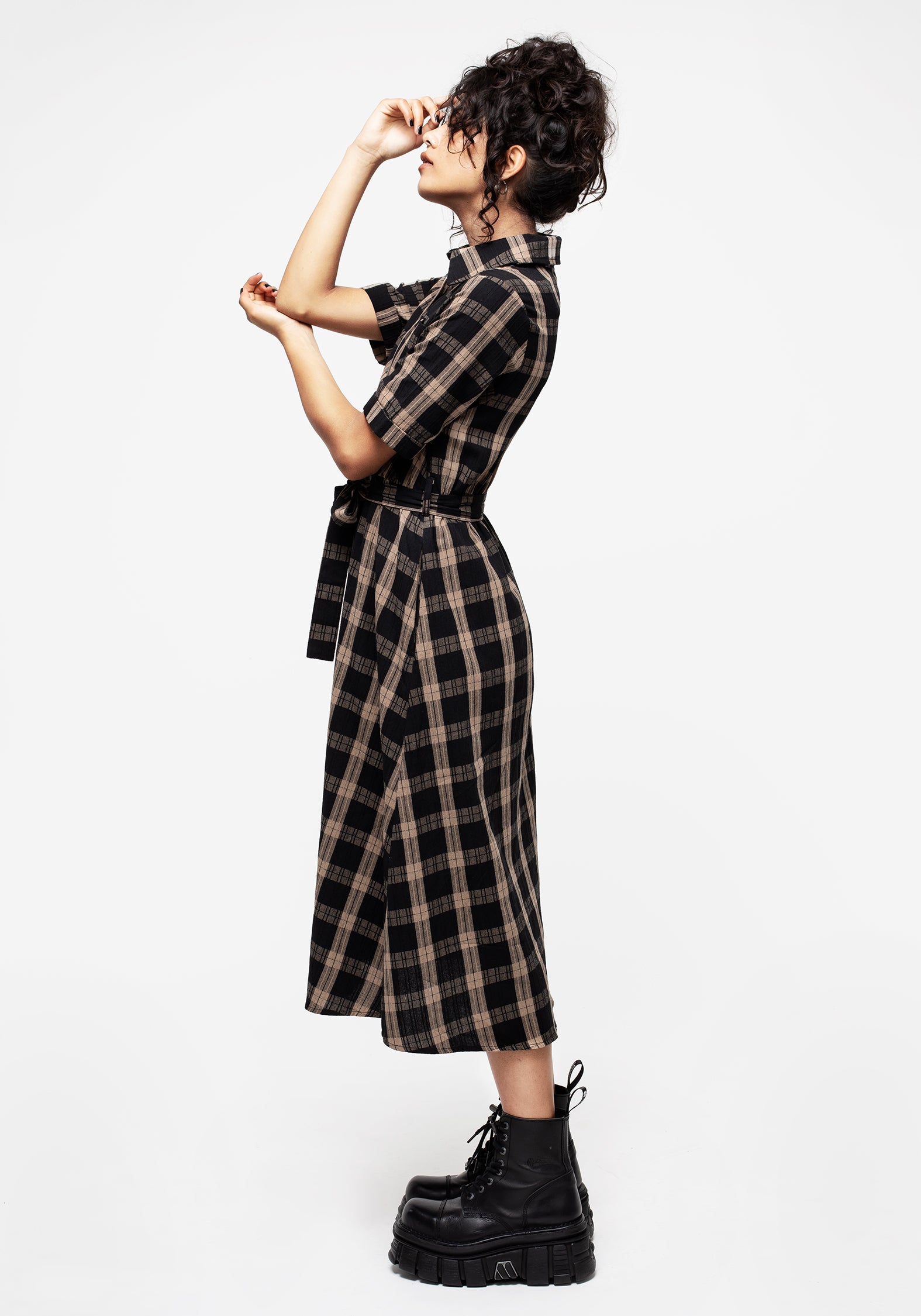 Disturbia | Rogue Check Cotton Midi Shirt Dress | Dresses