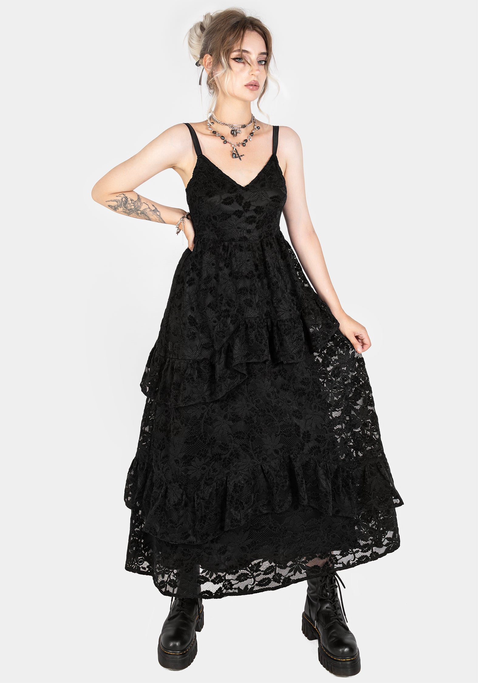 Disturbia | Dauphine Tiered Lace Midaxi Dress | Dresses