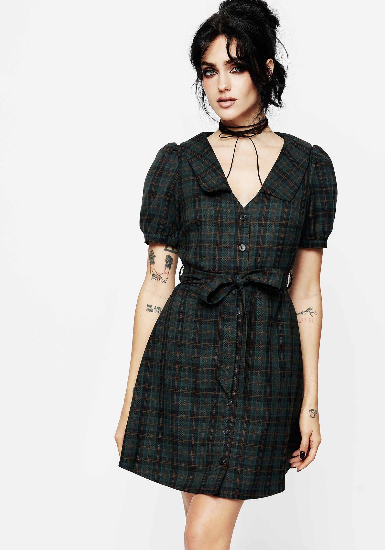 Disturbia | Nightingale Check Collar Mini Shirt Dress | Dresses