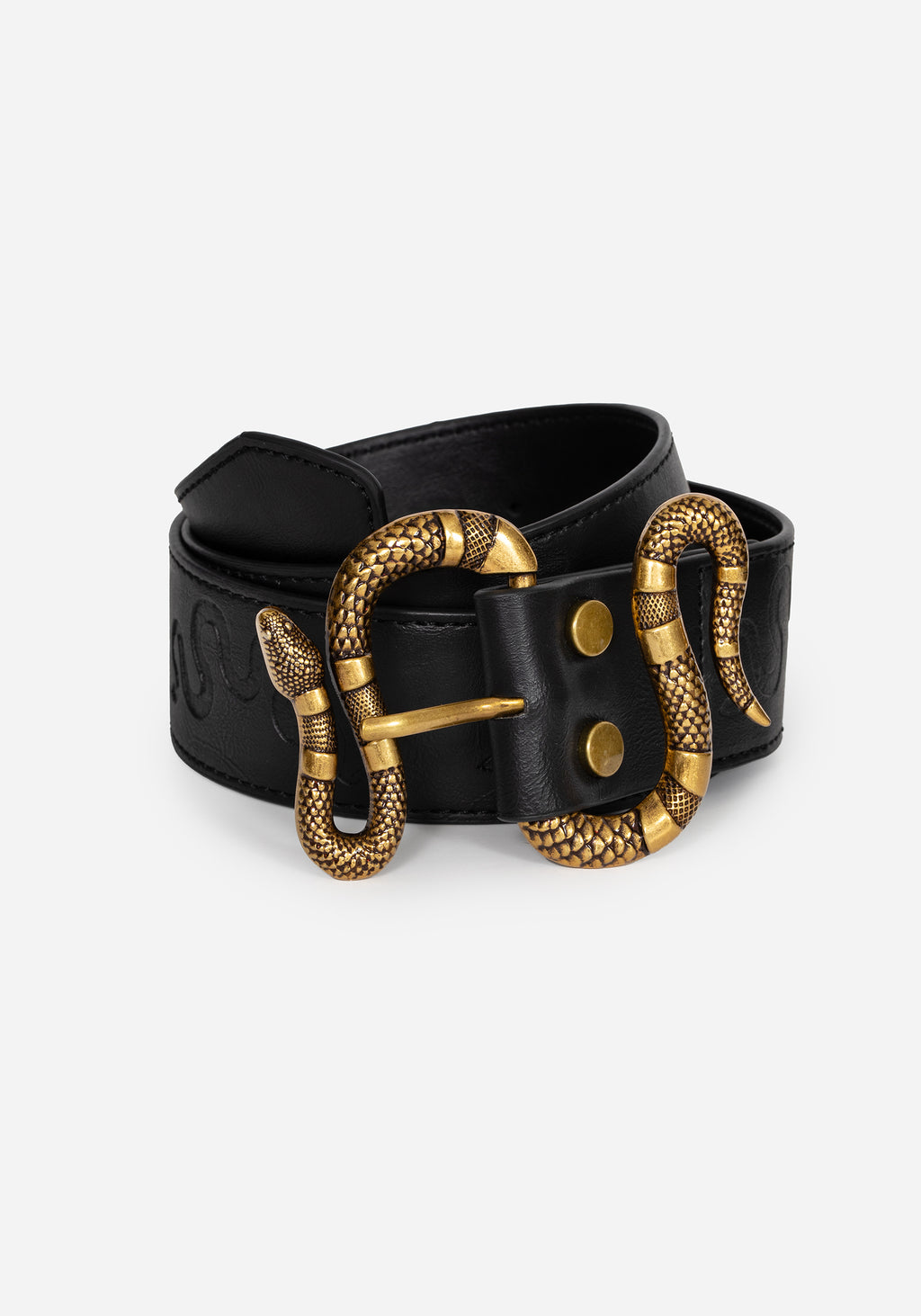 Disturbia | Mamba Debossed Belt With Snake Buckle - Brass | Belts