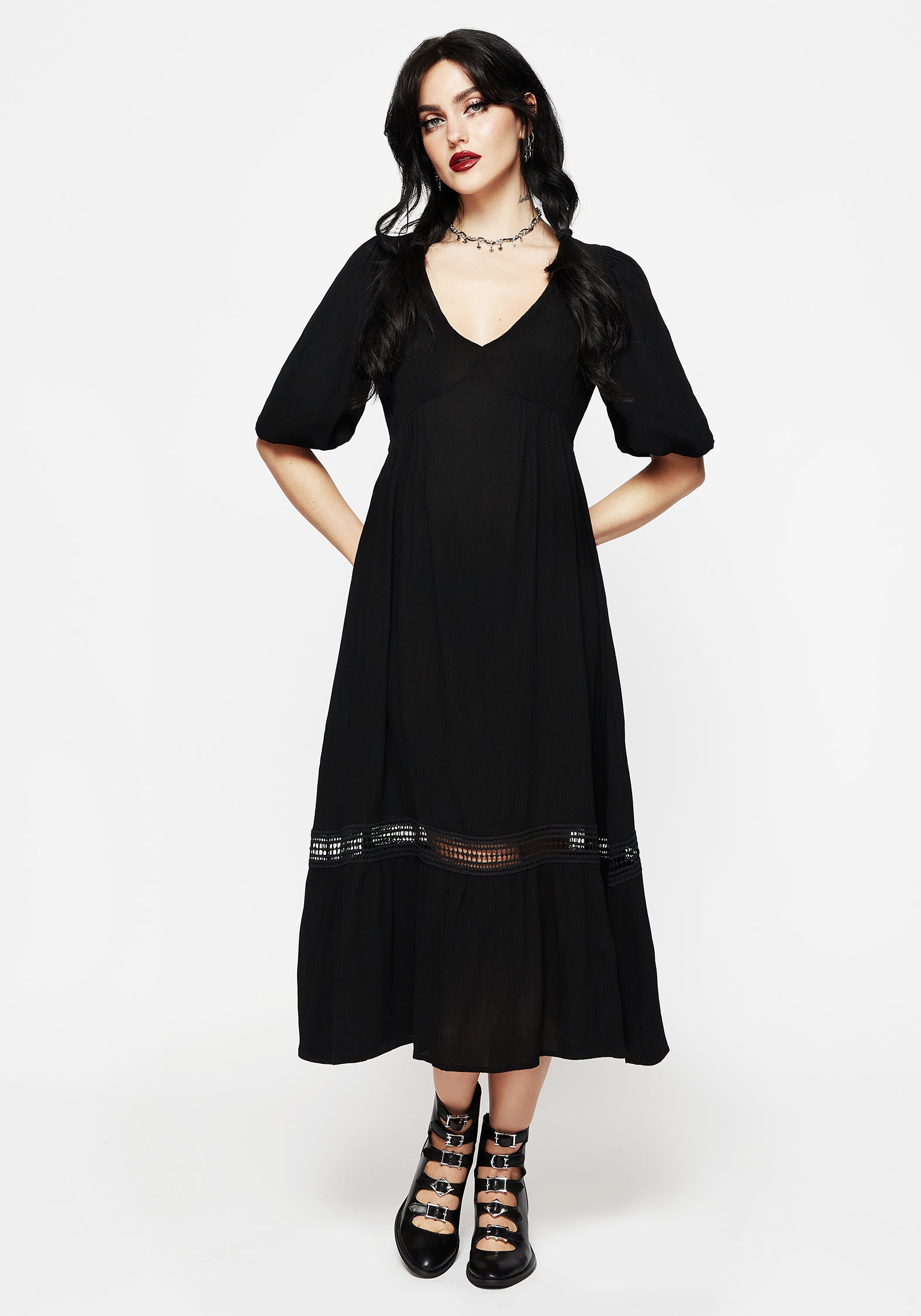 Mirage Lace Insert Puff Sleeve Maxi Dress – Disturbia