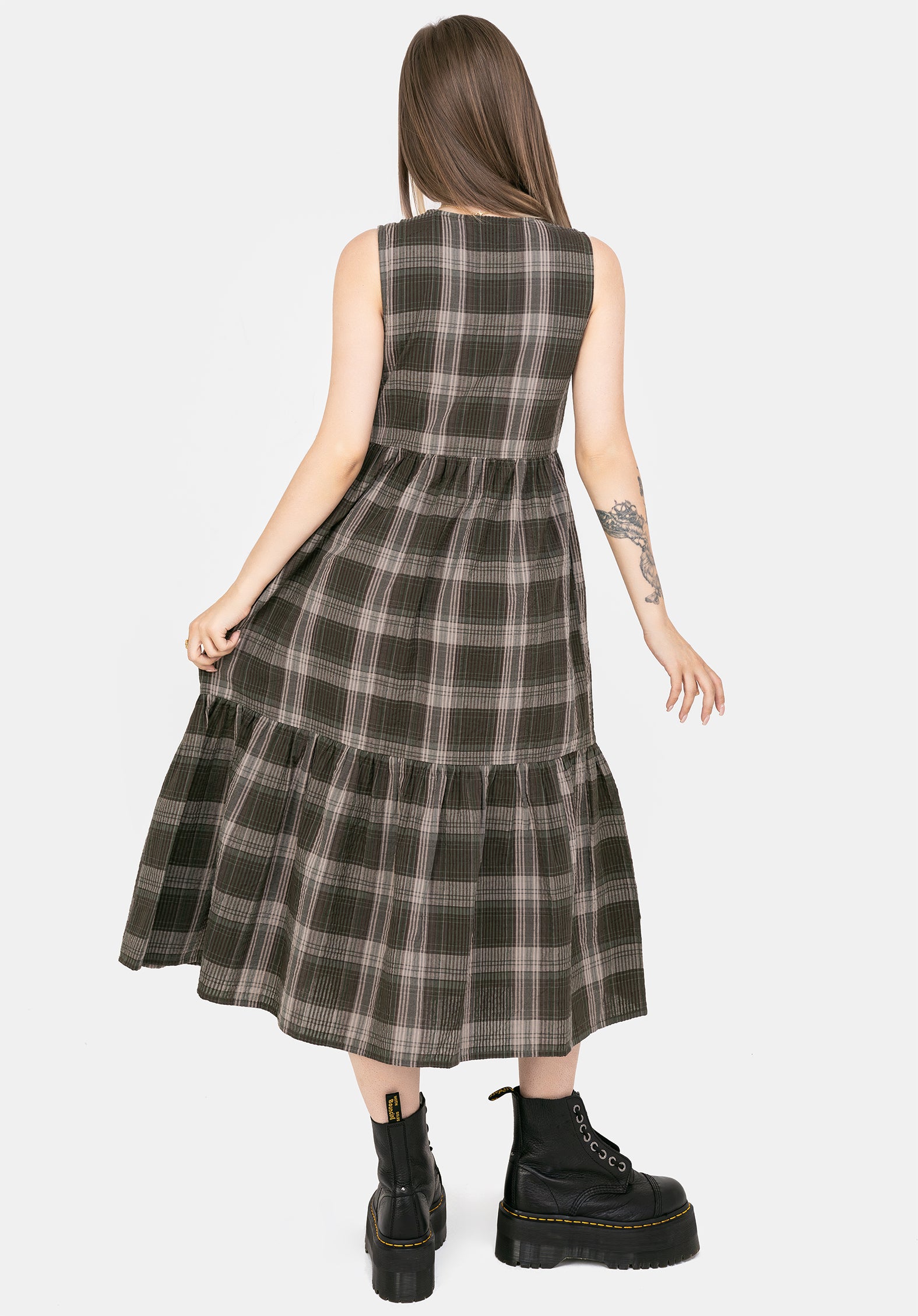 Clara Cotton Check Sleeveless Tiered Smock Midi Dress – Disturbia