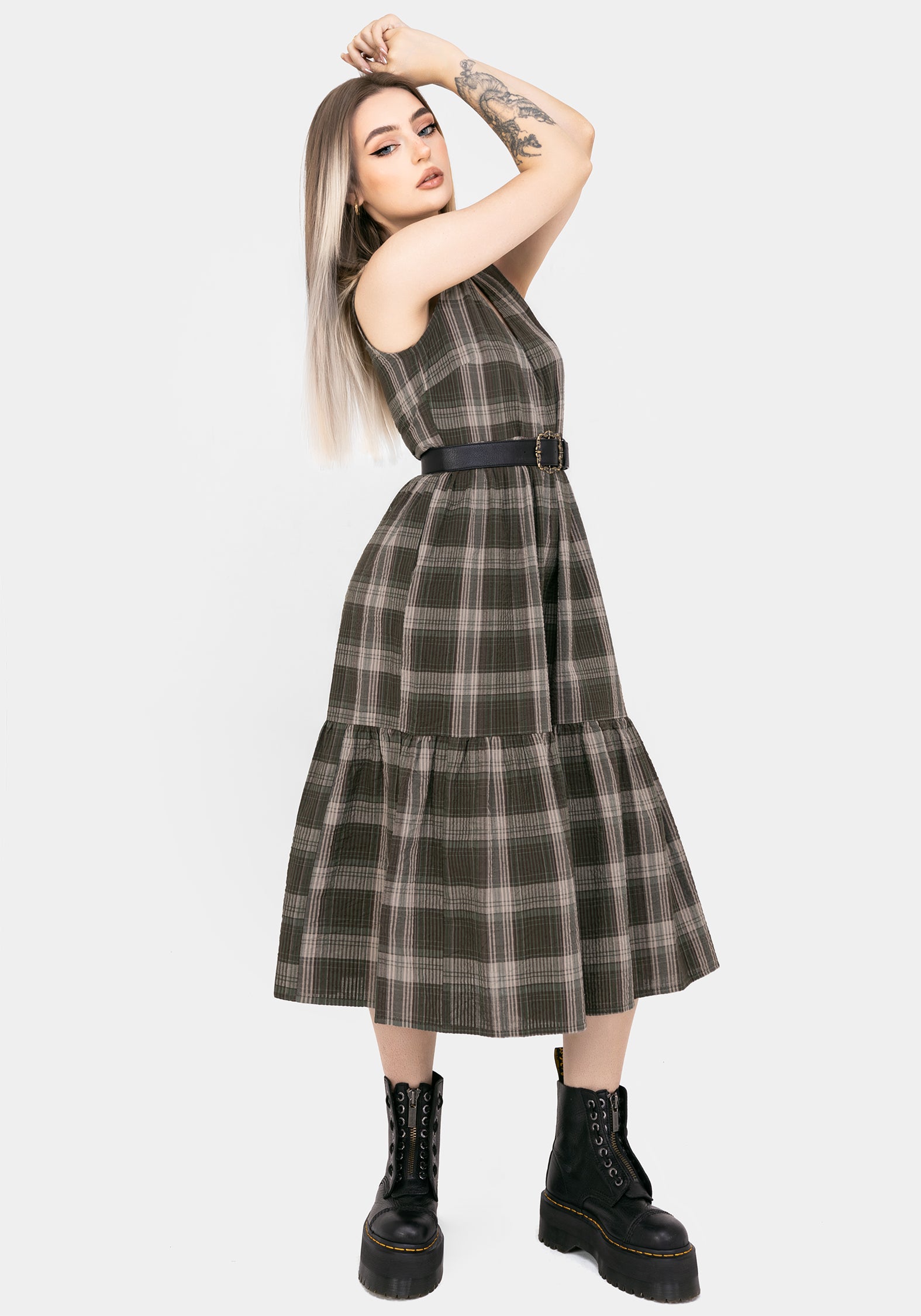 Clara Cotton Check Sleeveless Tiered Smock Midi Dress – Disturbia