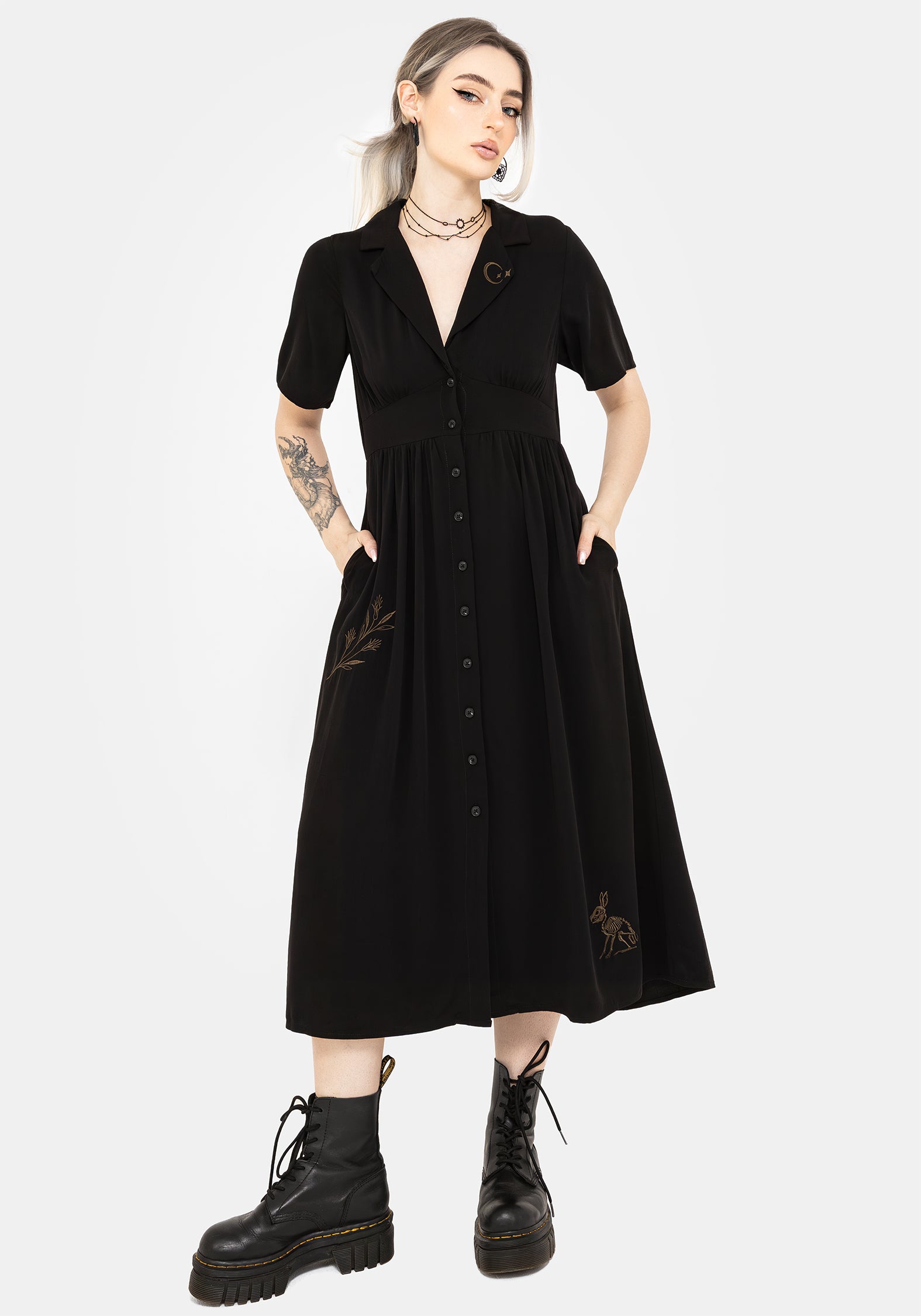 Hester Embroidered Button Up Midi Shirt Dress – Disturbia