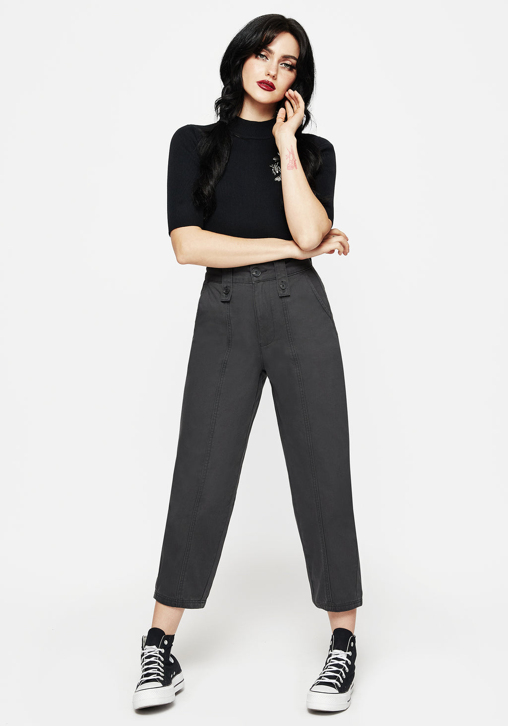 Pinhead Embroidered Belted Balloon Leg Trousers Disturbia pinhead-embroidered-belted-balloon-leg-trousers-disturbia