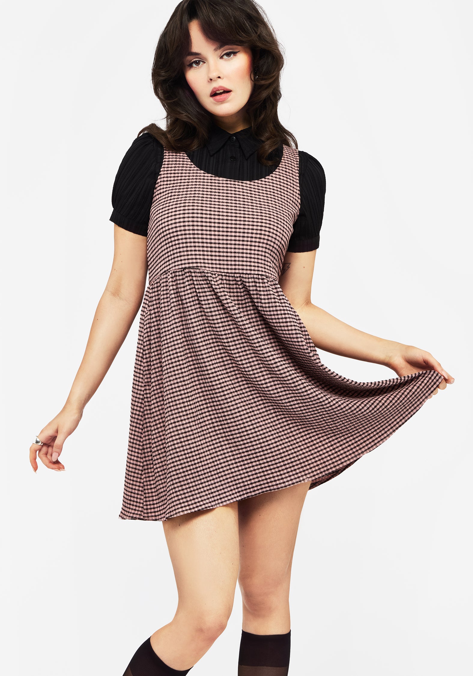 Disturbia | Midora Crinkle Check Mini Skater Dress | Dresses