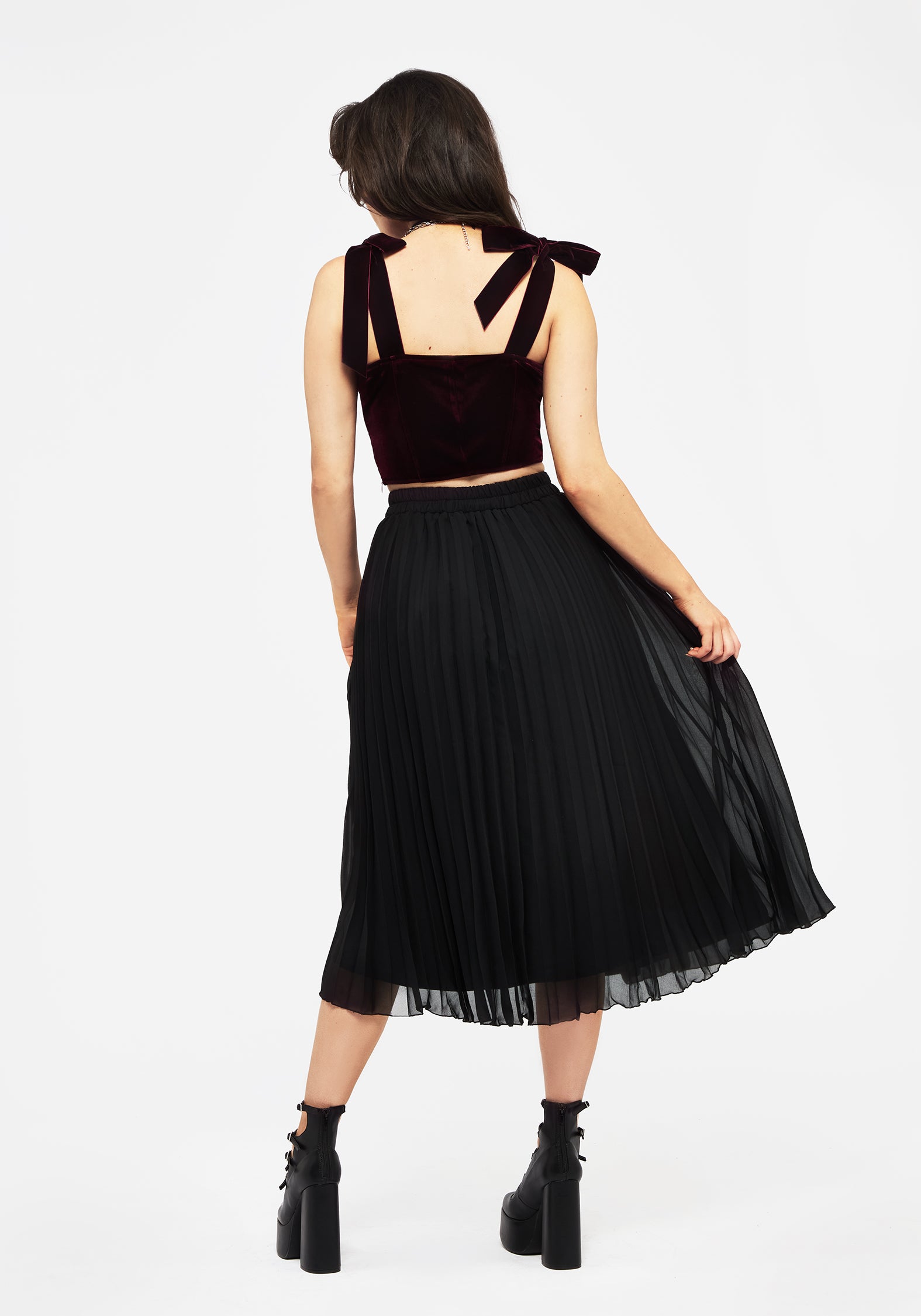 Disturbia | Lisette Velour Tie Strap Corset Top - Red | Corsets