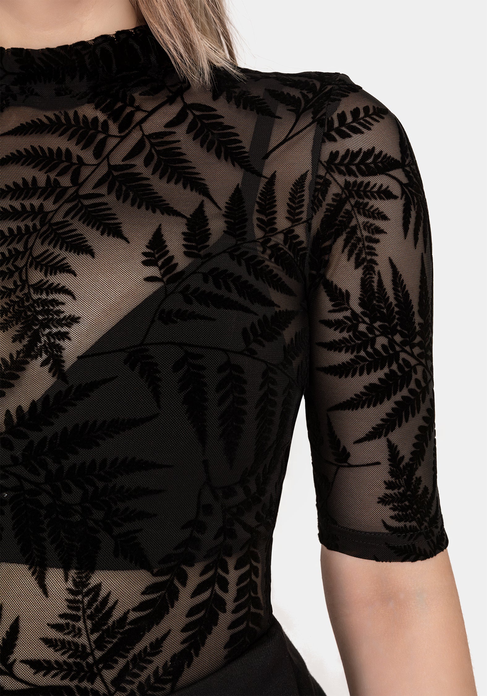 Lunafern Flocked Fern Short Sleeve Mesh Top – Disturbia