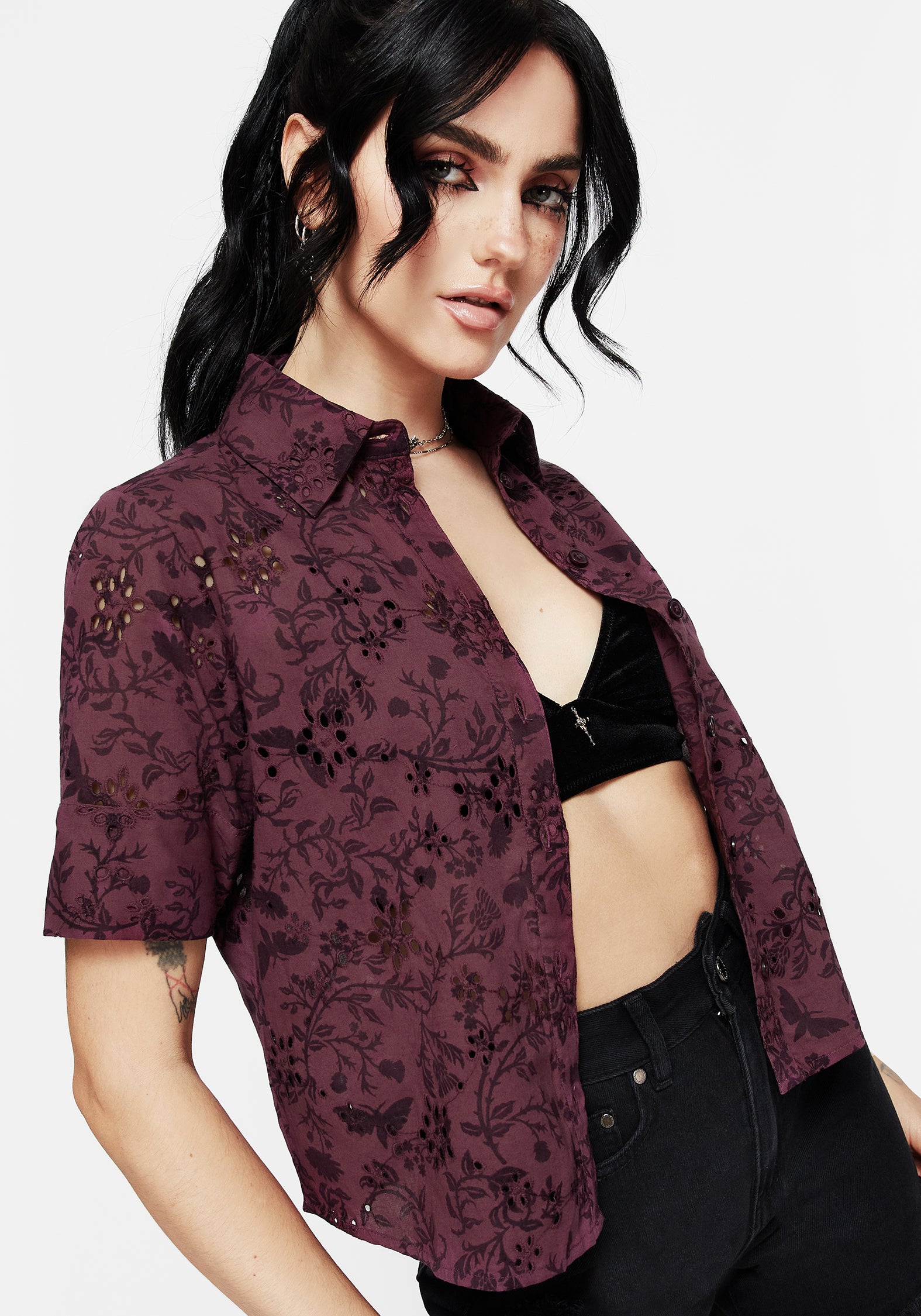 Morgana Cotton Broderie Button Up Shirt – Disturbia