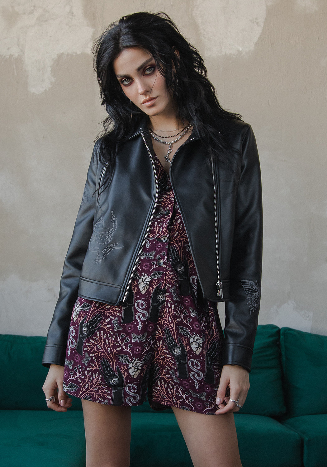 Disturbia | Elemental Embroidered Faux Leather Jacket | Jackets