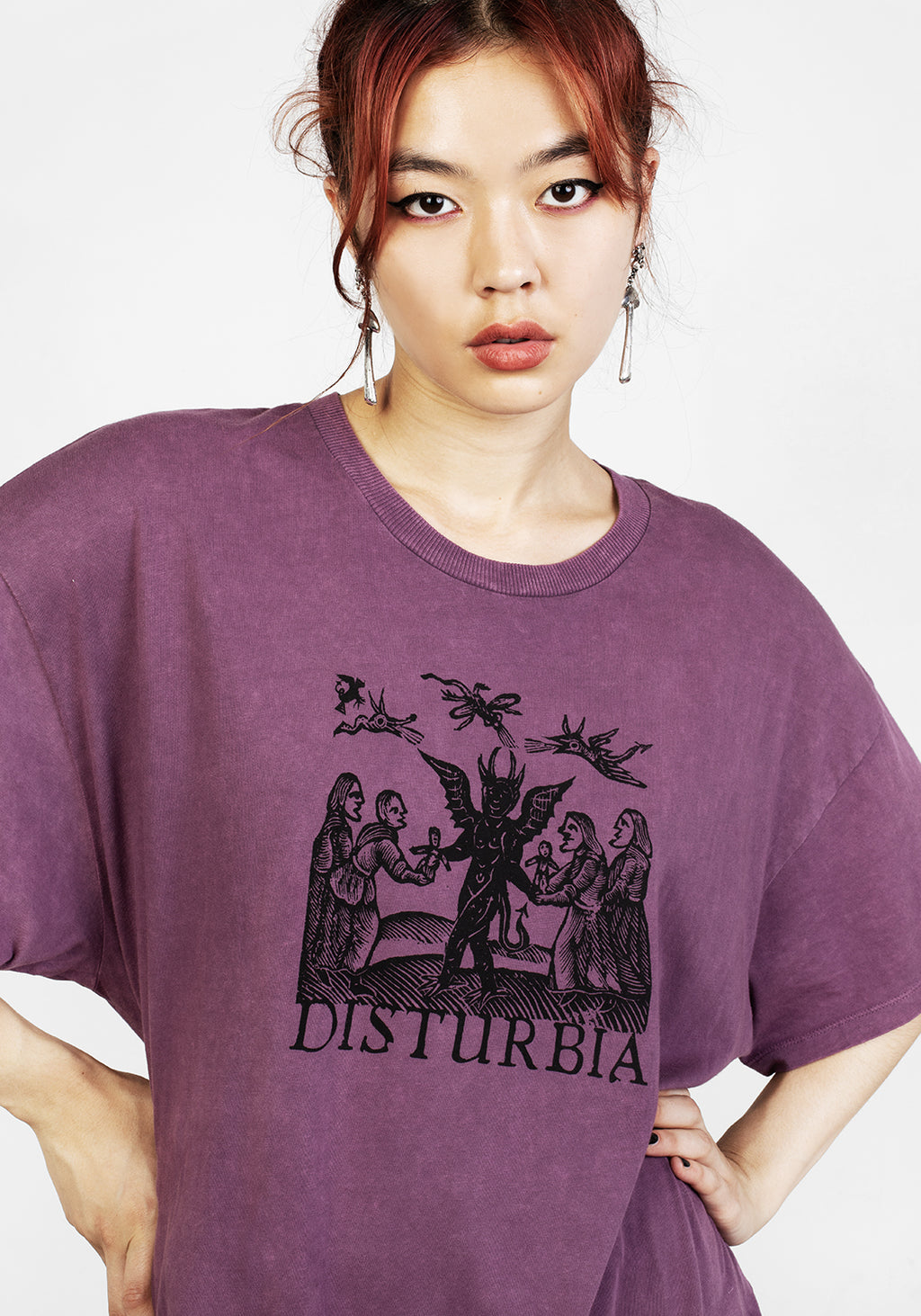 Disturbia | Devil Purple Acid Wash Oversized Tee | T-Shirts
