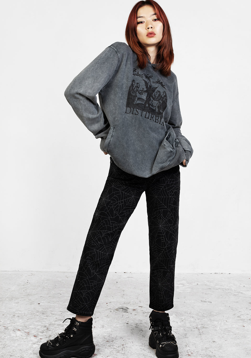 Disturbia | Devil Grey Acid Wash Pullover Hoody | Hoodies