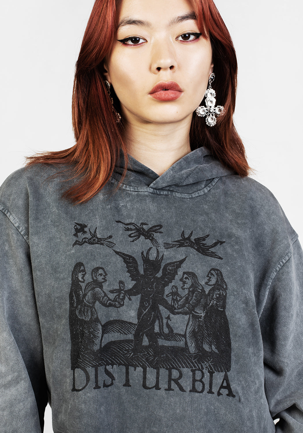 Disturbia | Devil Grey Acid Wash Pullover Hoody | Hoodies