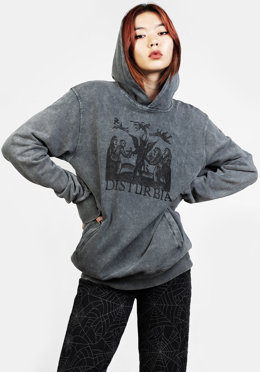 Disturbia | Devil Grey Acid Wash Pullover Hoody | Hoodies