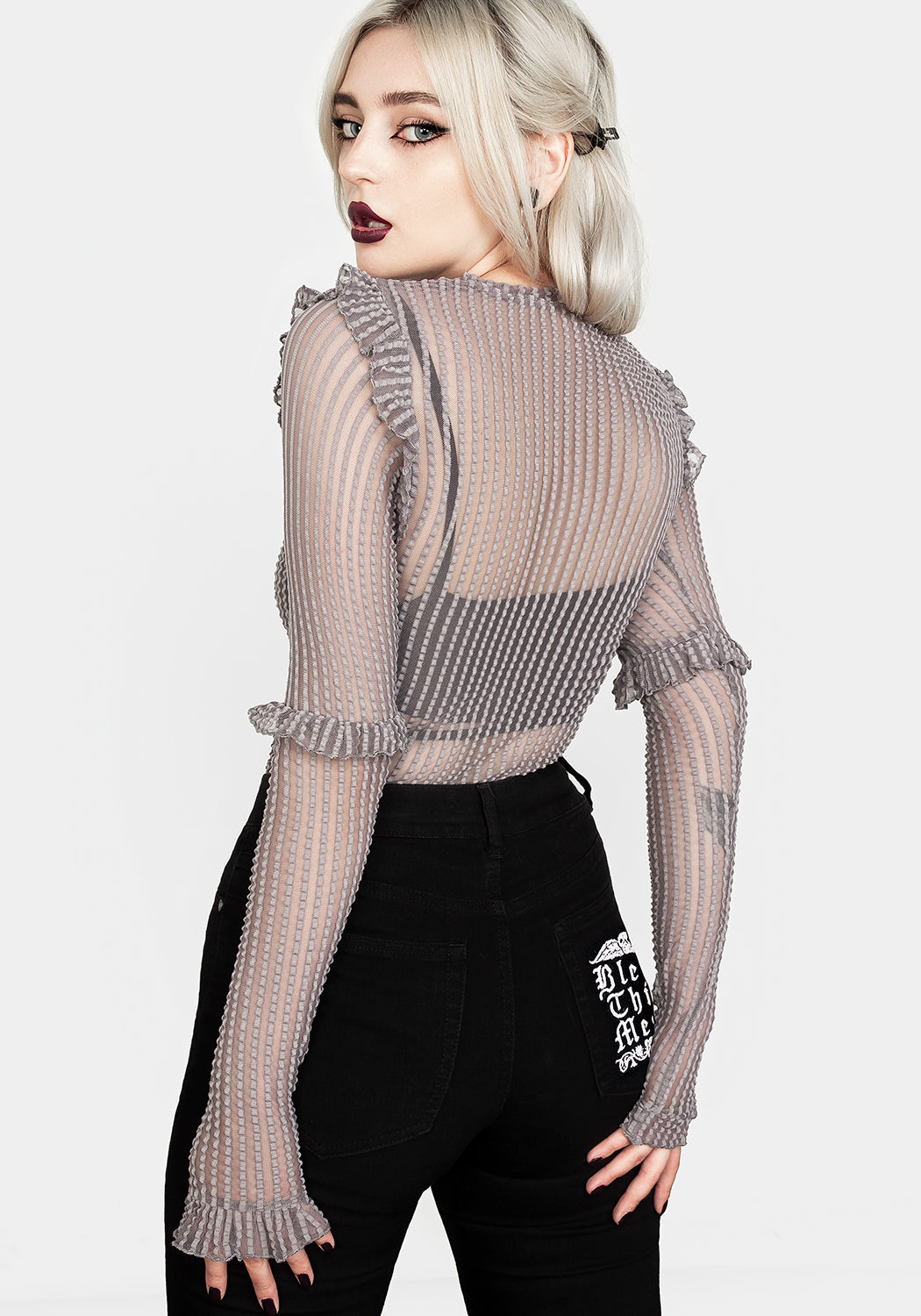 Disturbia | MOURNING RUFFLE TOP GHOST GREY | Tops