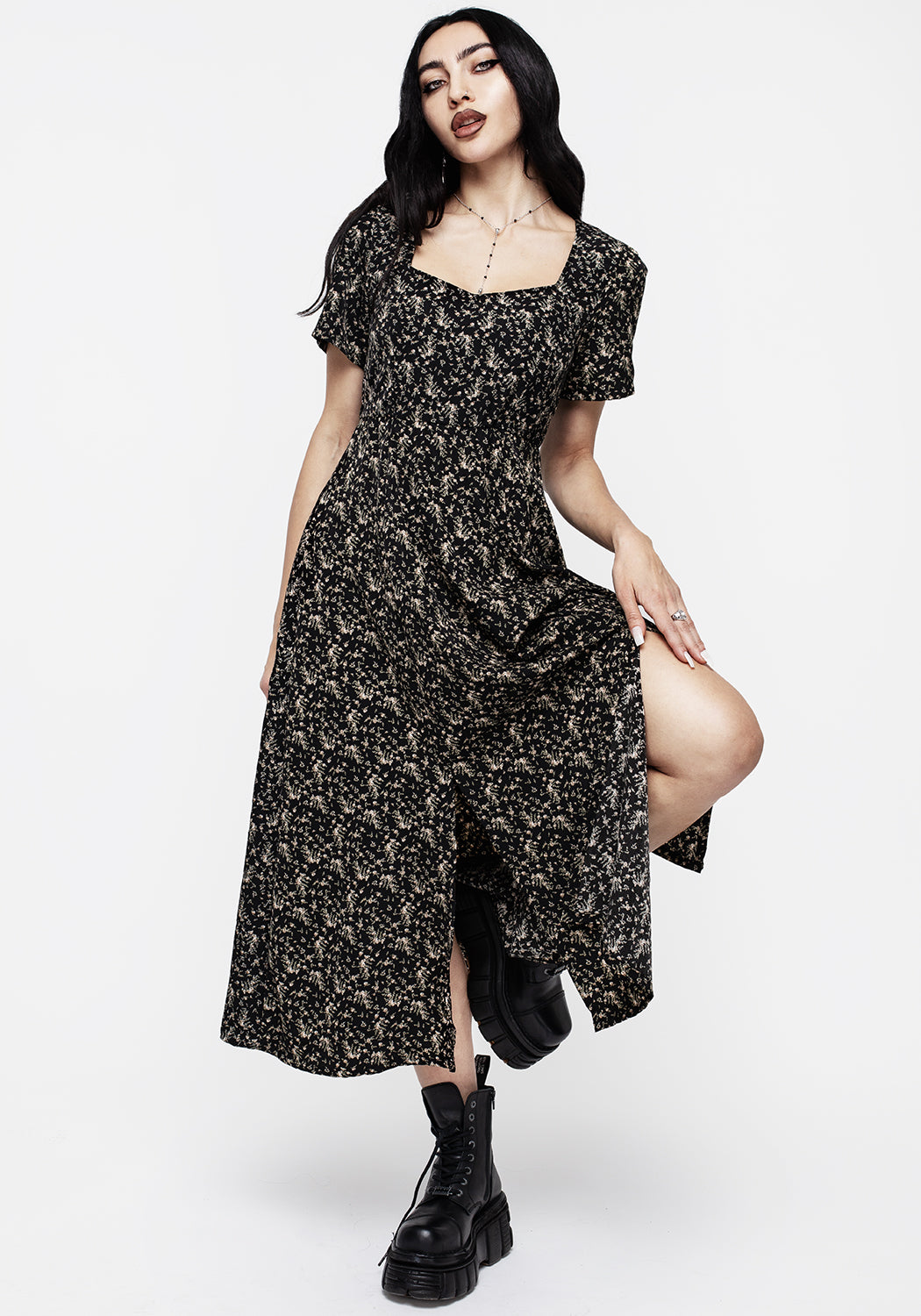 Disturbia | Gardenia Print Split Midaxi Dress | Dresses