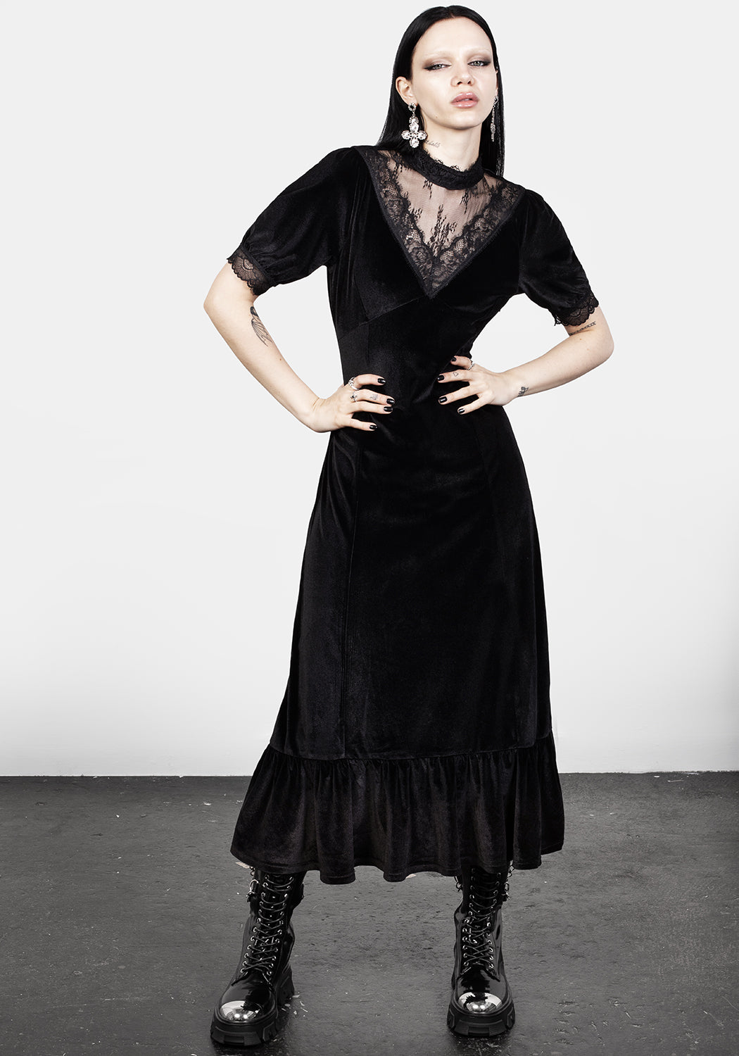 Disturbia | Sorrow Velour Lace Detail Midaxi Dress | Dresses