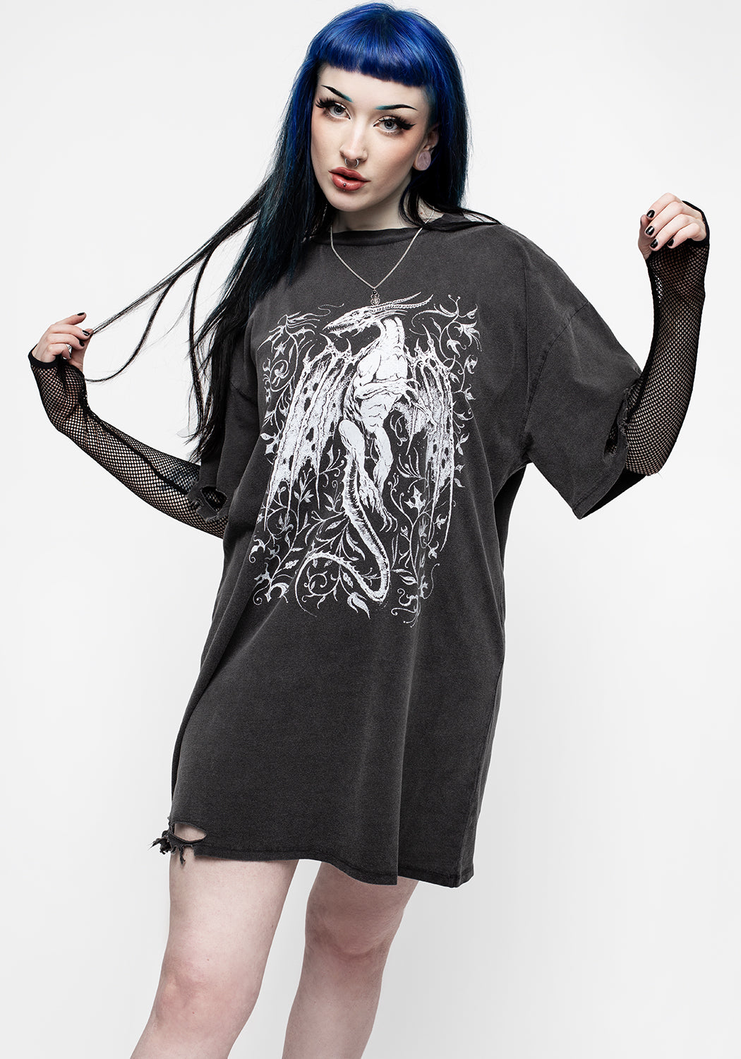 Disturbia | Kilgharrah Unisex Distressed Acid Washed Tee Dress | Dresses