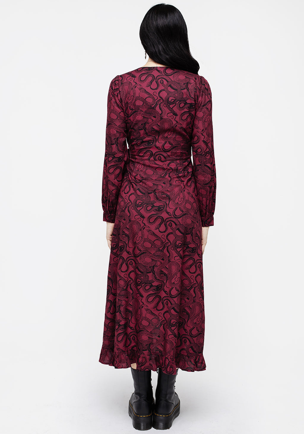 Disturbia | Ophidia Snakes Print Wrap Maxi Dress - Red | Dresses