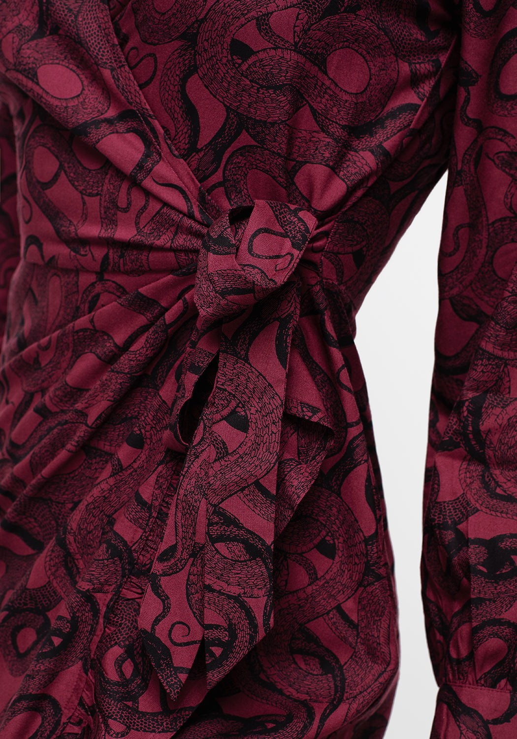 Disturbia | Ophidia Snakes Print Wrap Maxi Dress - Red | Dresses