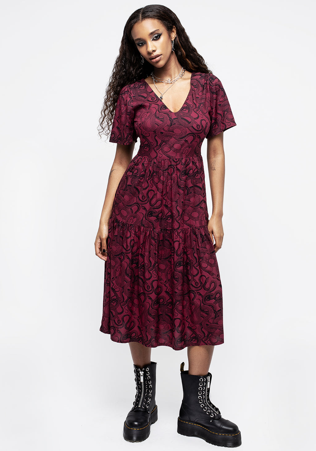 Ophidia Snakes Print Midi Dress - Red – Disturbia