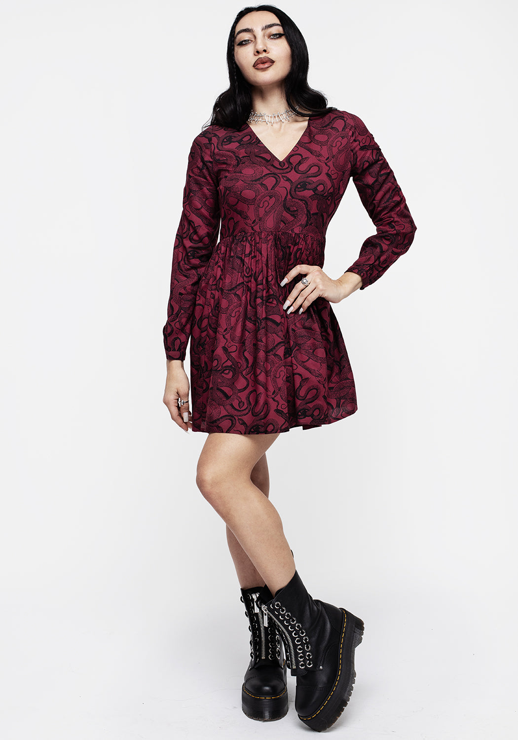 Disturbia | Ophidia Snakes Print Mini Dress - Red | Dresses