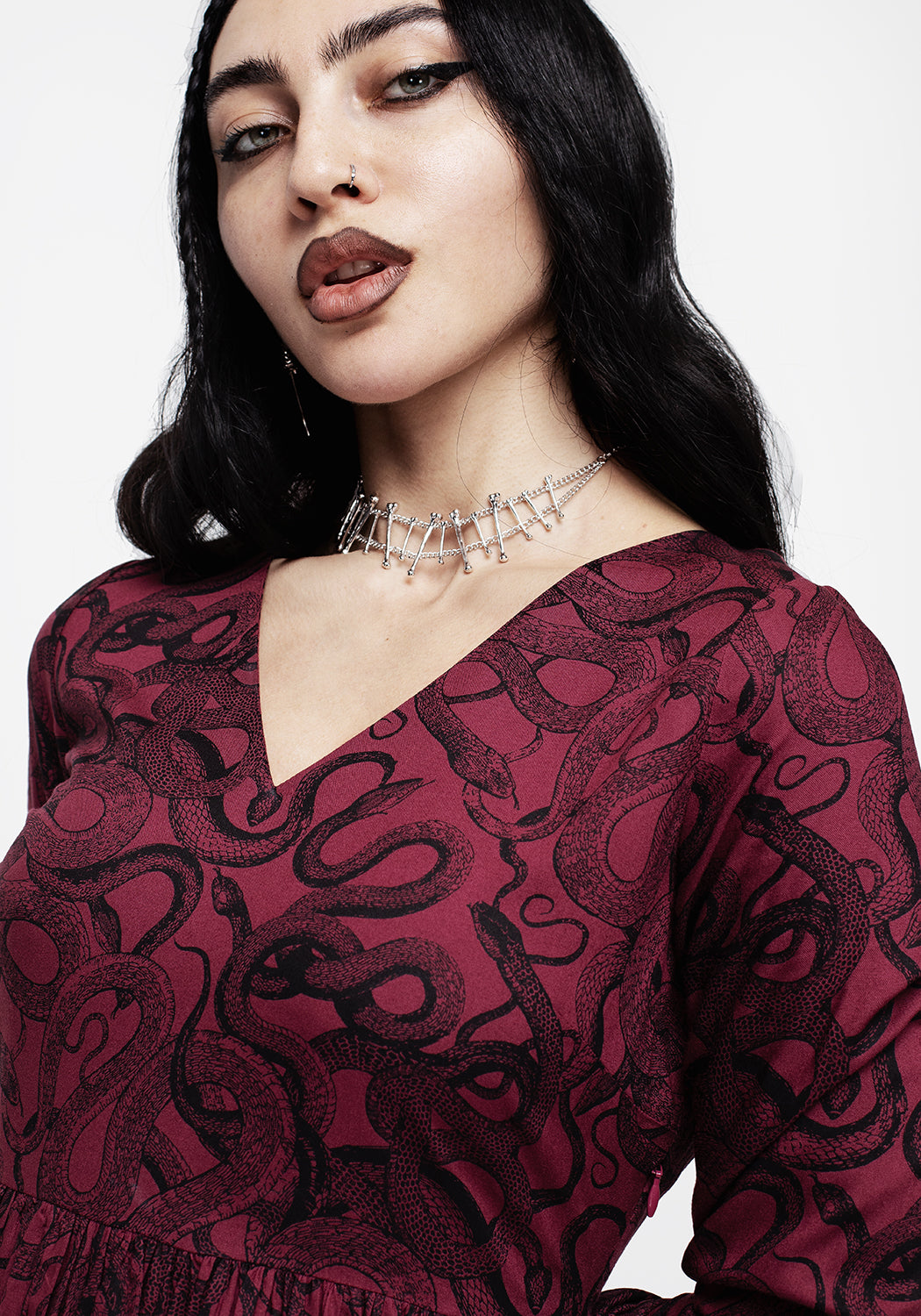 Disturbia | Ophidia Snakes Print Mini Dress - Red | Dresses