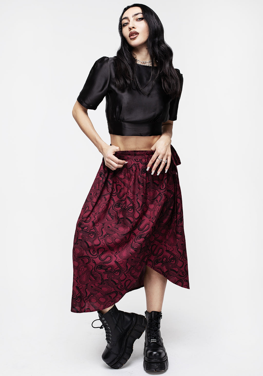 Disturbia | Ophidia Snakes Print Wrap Skirt - Red | Skirts