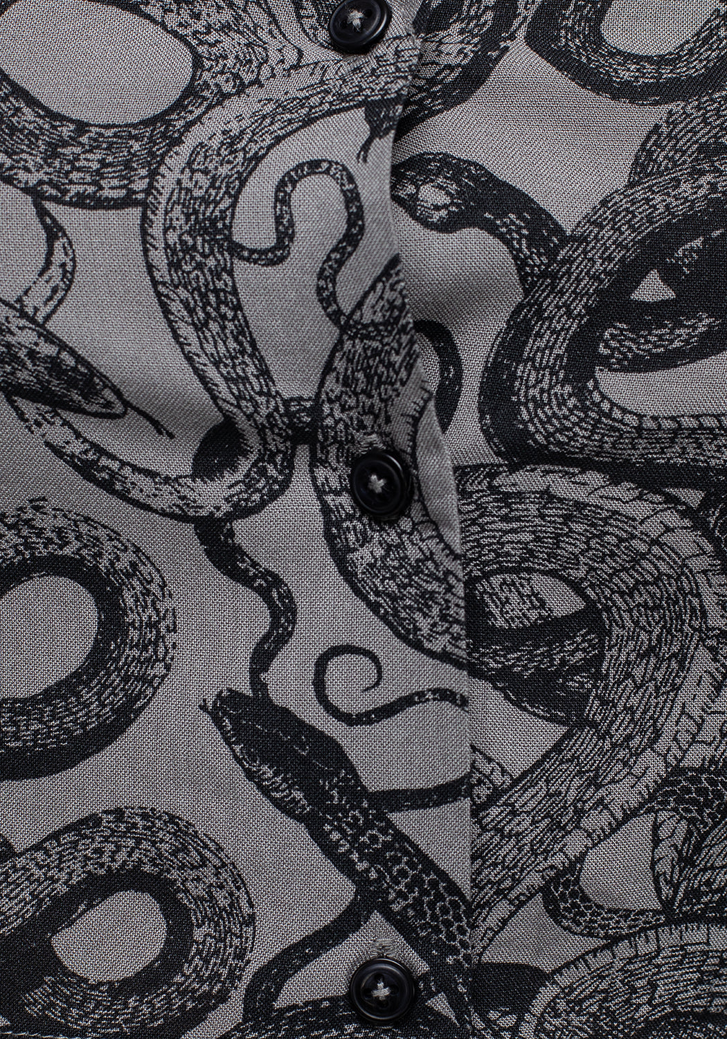 Disturbia | Ophidia Snakes Print Button Down Crop Top - Grey | Tops