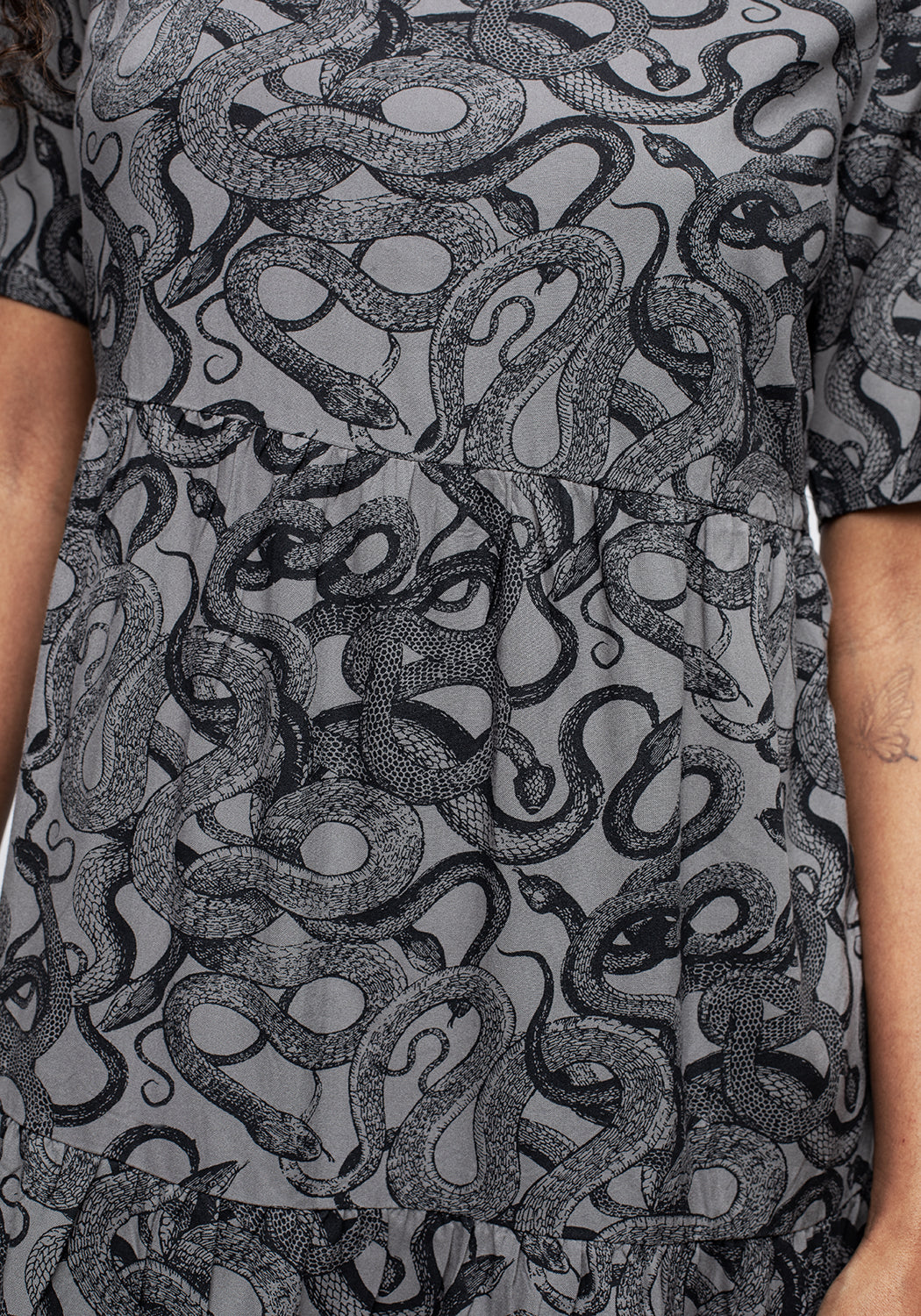 Disturbia | Ophidia Snakes Print Mini Smock Dress - Grey | Dresses