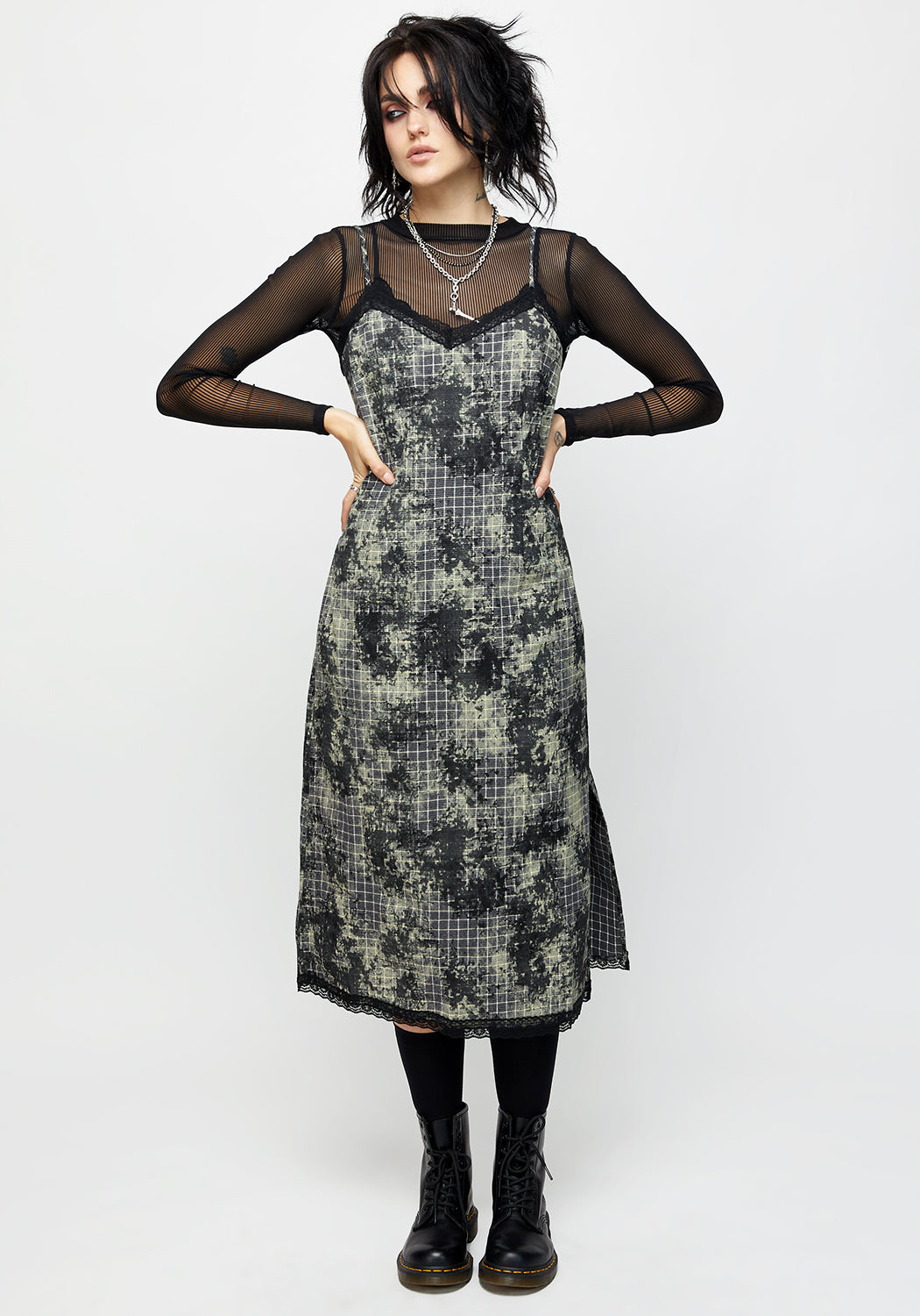 Grime Check Lace Midi Slip Dress – Disturbia