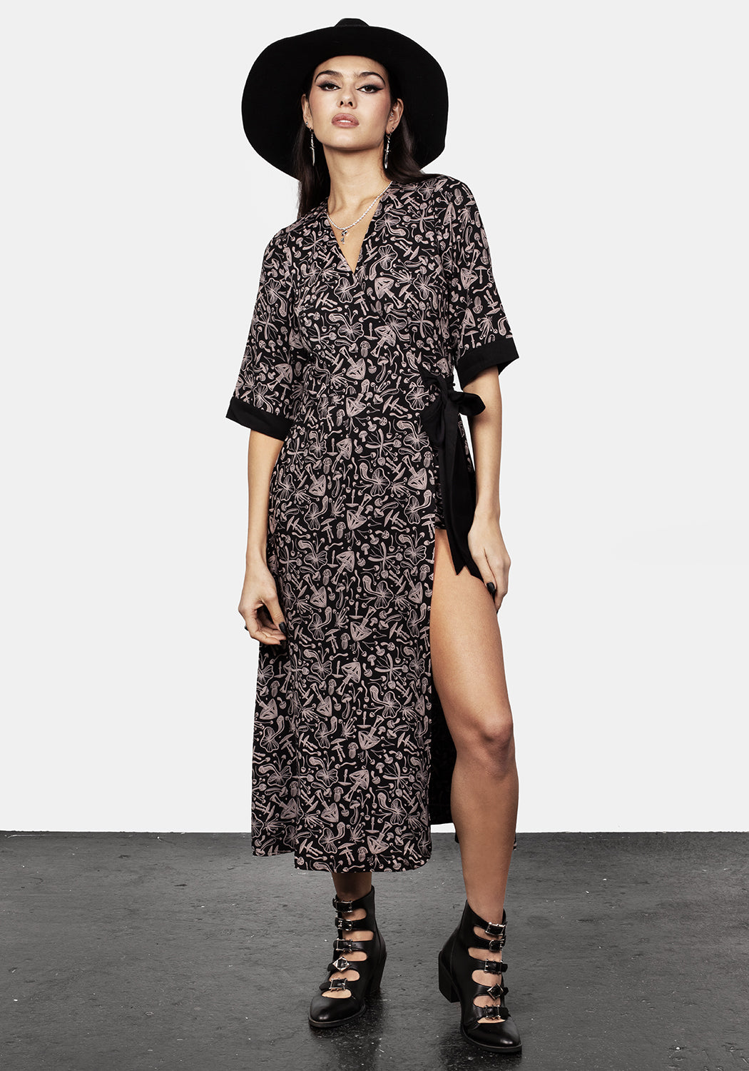 Disturbia | Mycophile Mushroom Print Wrap Midi Dress | Dresses